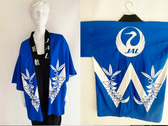 The Kamikaze Kimono Vintage 90s Jacket Top Crane Printed Blue - Etsy
