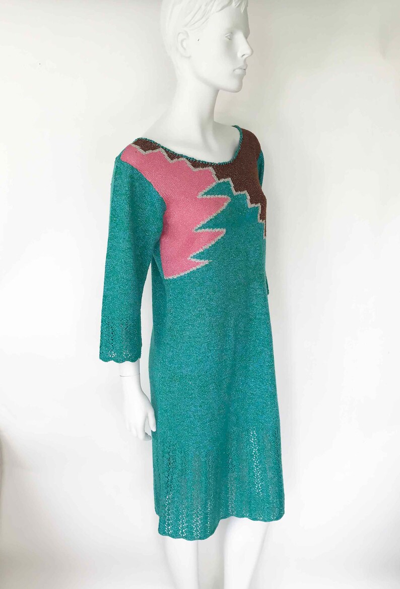 The Tango in Teal Vintage 80s Sweater Dress Metallic Silver Crochet ...