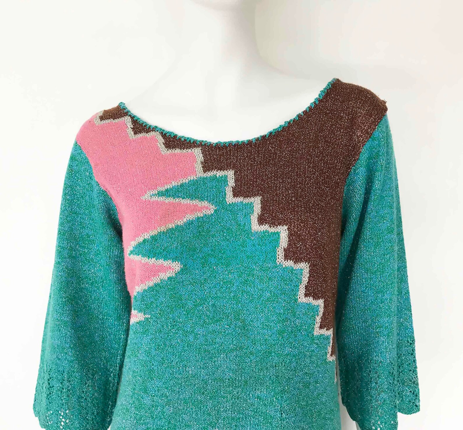 The Tango in Teal Vintage 80s Sweater Dress Metallic Silver Crochet ...