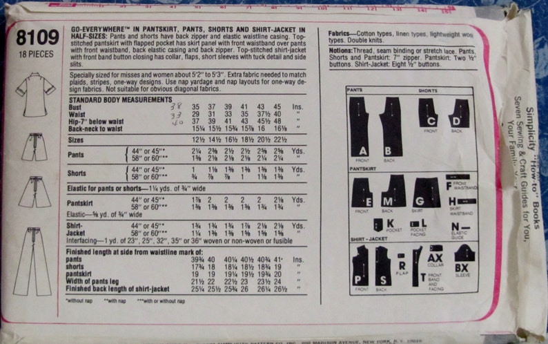 1970s Simplicity 8109 Pattern Pantskirt Pants Shorts and - Etsy