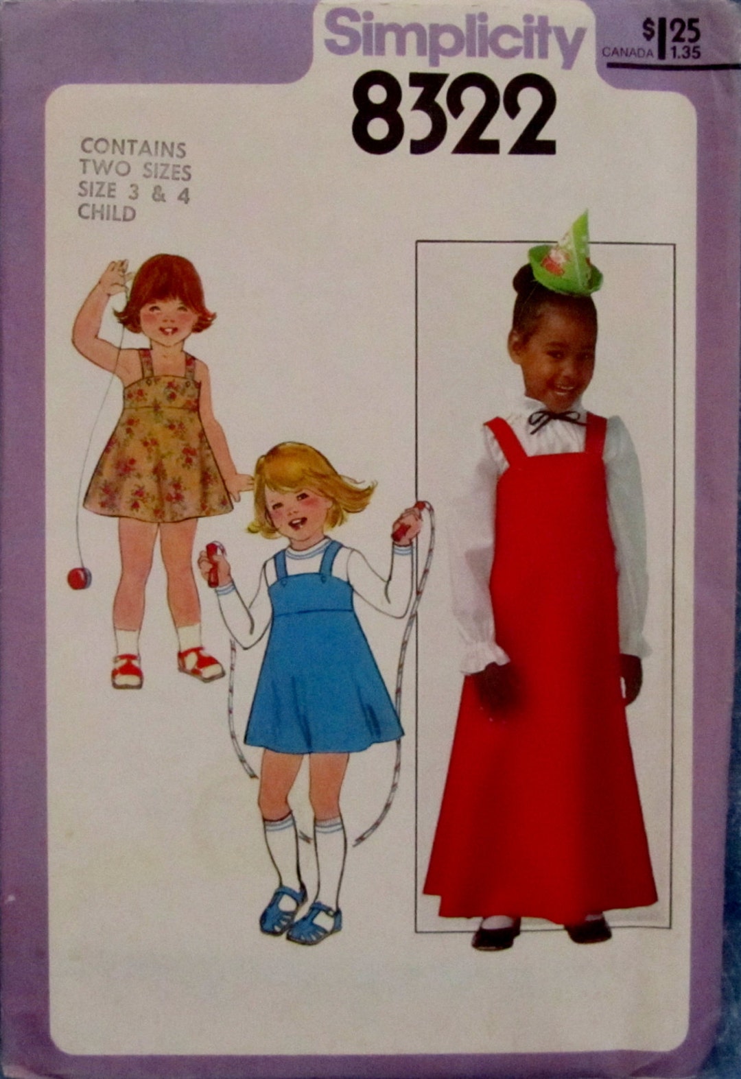 Vintage 1970s Child's Dress or Jumper in Two Lengths Sizes 3 & 4 Sewing ...