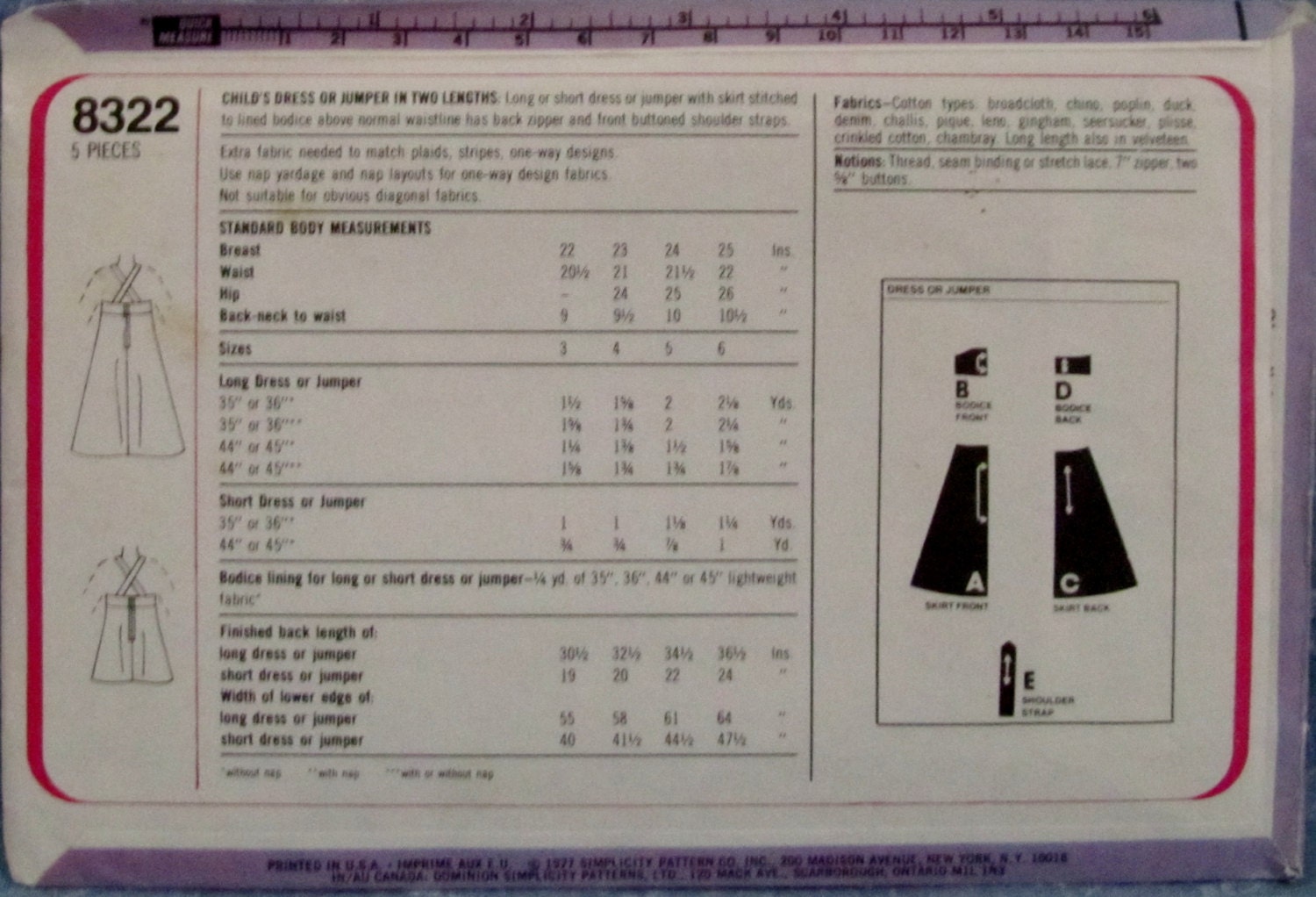 Vintage 1970s Child's Dress or Jumper in Two Lengths Sizes 3 & 4 Sewing ...
