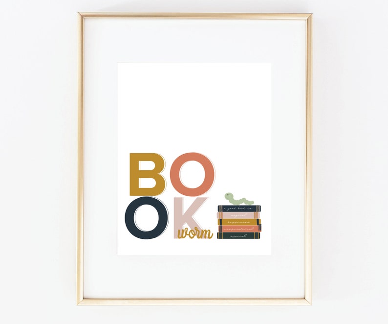 Book Worm Print-book Worm Printable-nursery Wall Decor-reading Nook ...