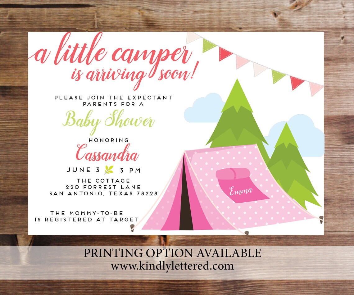 Camping Baby Shower Invitation-pink Tent Invitation-floral | Etsy