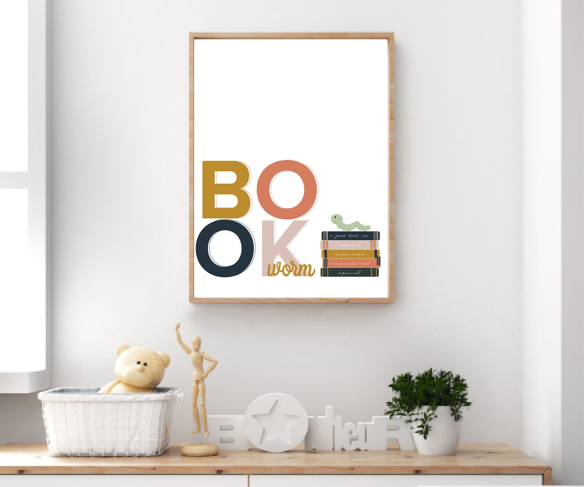 Book Worm Print-book Worm Printable-nursery Wall Decor-reading Nook ...