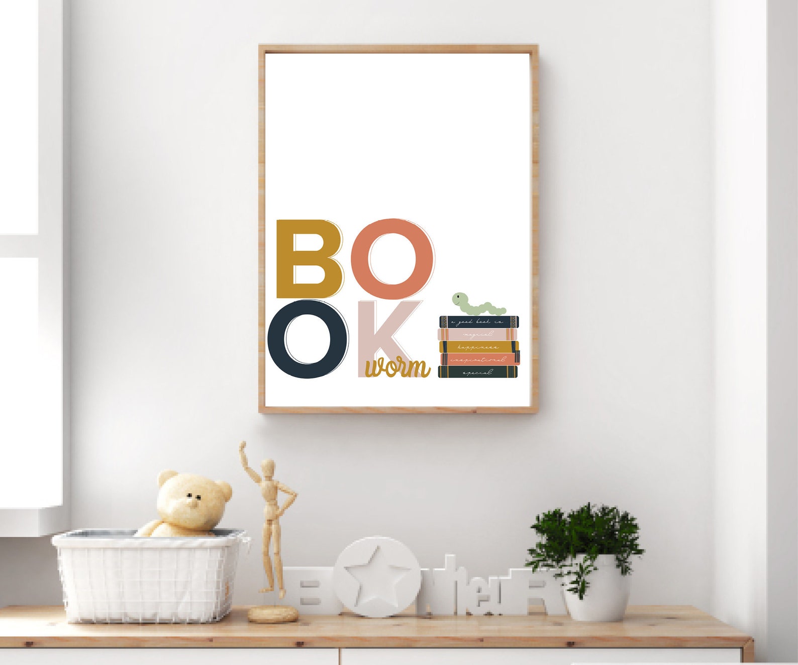 Book Worm Print-book Worm Printable-nursery Wall Decor-reading Nook ...
