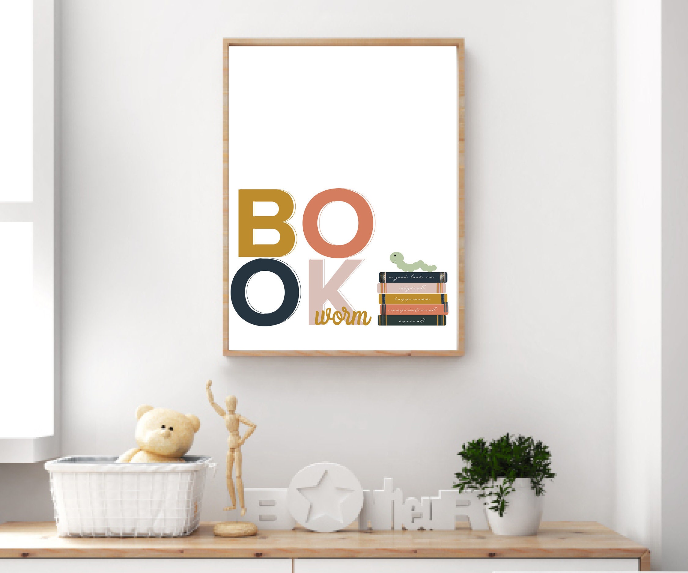 Book Worm Print-book Worm Printable-nursery Wall Decor-reading Nook ...