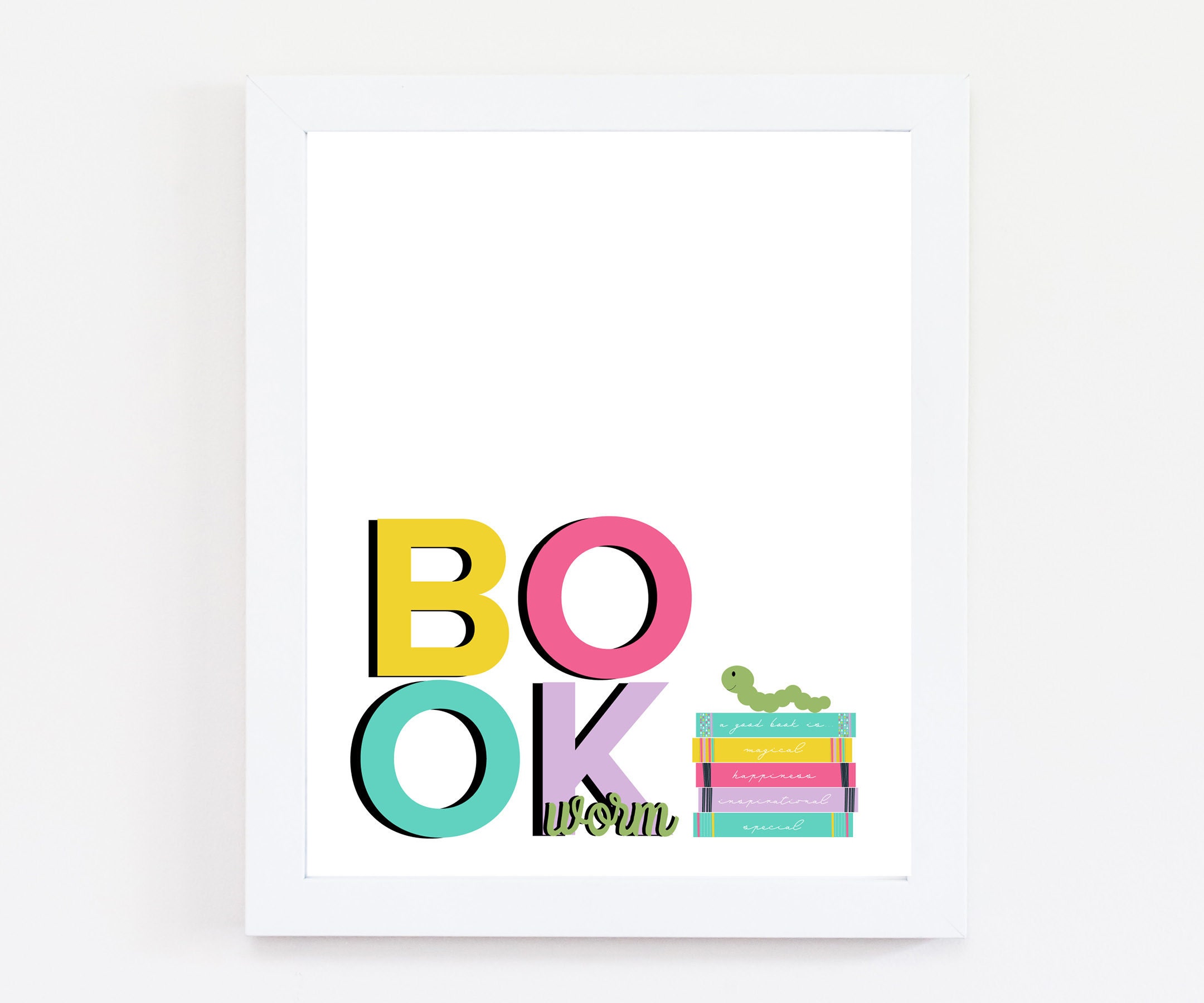 Bookworm Reading Print: Classroom Decor (digital File, 8x10, 11x14 ...