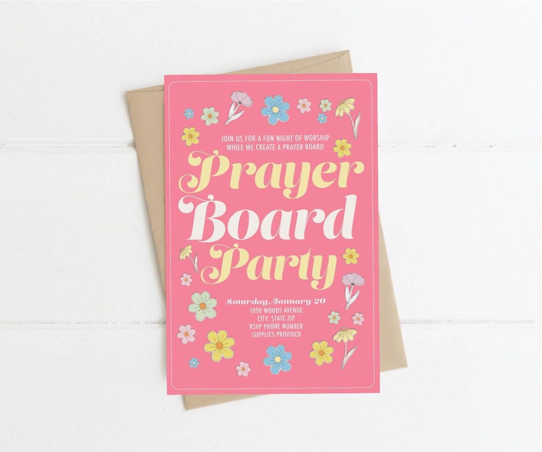 Prayer Board Party Invitation: Colorful Floral Design (digital File) - Etsy