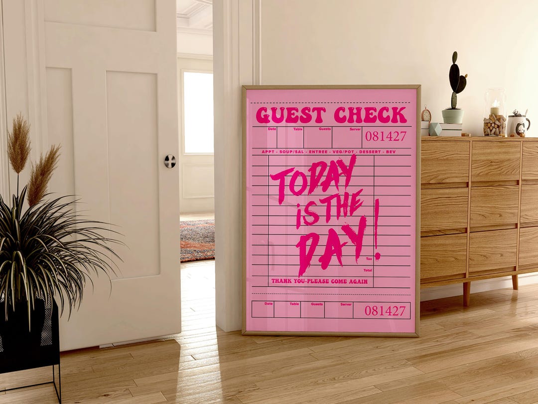 Retro Guest Check Print: Hot Pink Dorm Decor, Trendy Wall Art (digital ...