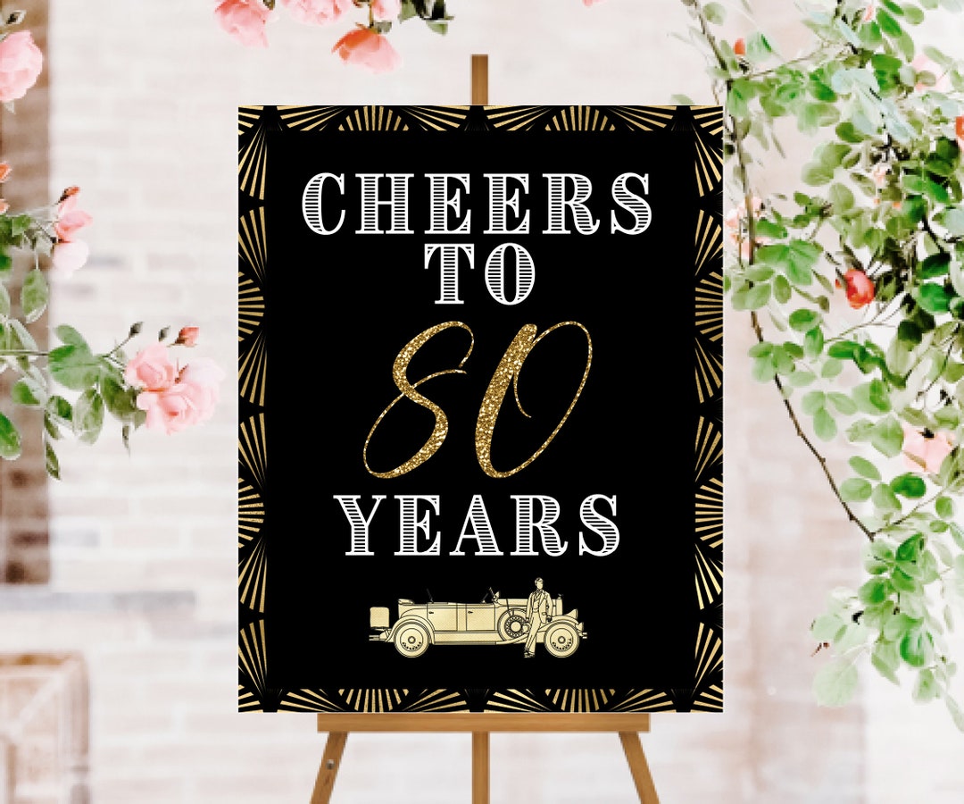 Great Gatsby Birthday Sign-roaring 20s Welcome Sign-cheers to 80-gatsby ...