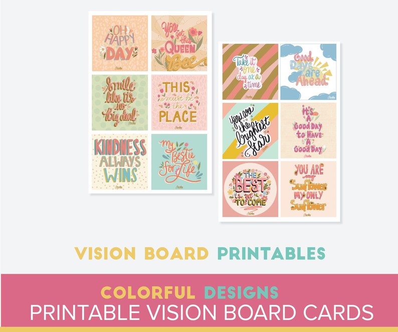 Printable Vision Board Cards: Colorful Affirmations Kit Printable ...