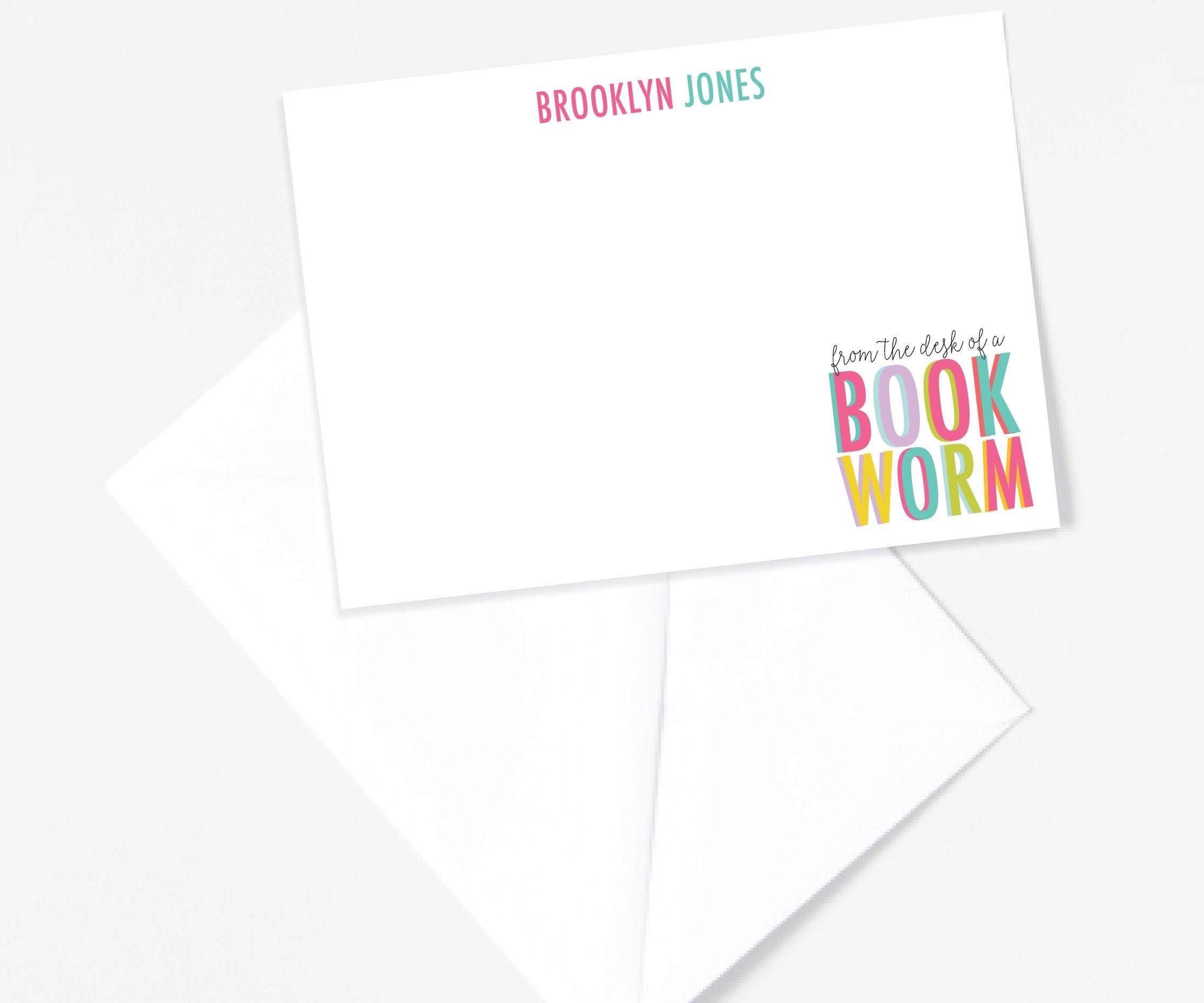 Book Worm Stationery Sets-librarian Note Cards-book Worm Note - Etsy