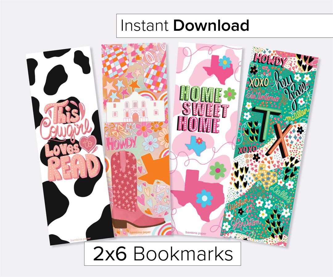 Texas Printable Bookmarks Set – Cowgirl Reading, Book Lover PDF & PNG ...
