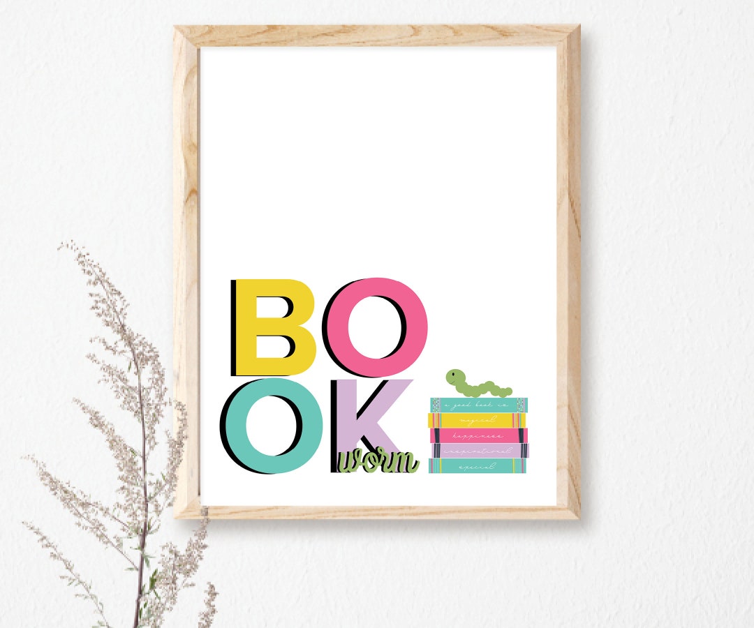 Bookworm Reading Print: Classroom Decor (digital File, 8x10, 11x14 ...
