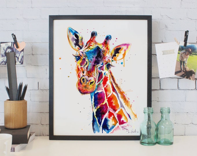 Colorful Giraffe Watercolor Painting - Print of Original Giraffe Art ...