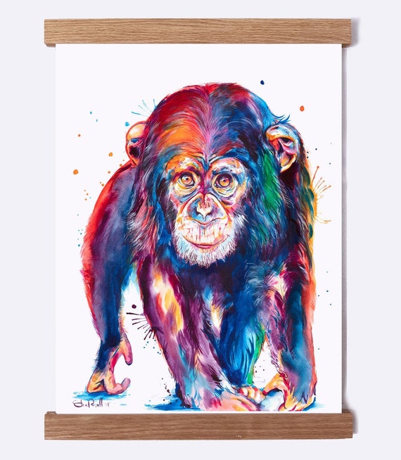 Colorful Chimpanzee Art Print of my Original Painting FREE | Etsy