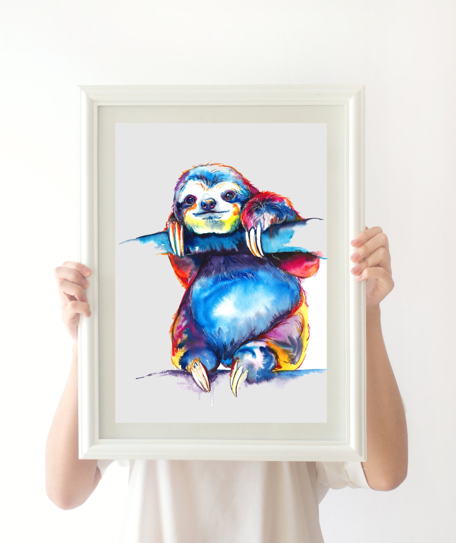 Colorful SLOTH Art Print of Original Watercolor Painting - Etsy