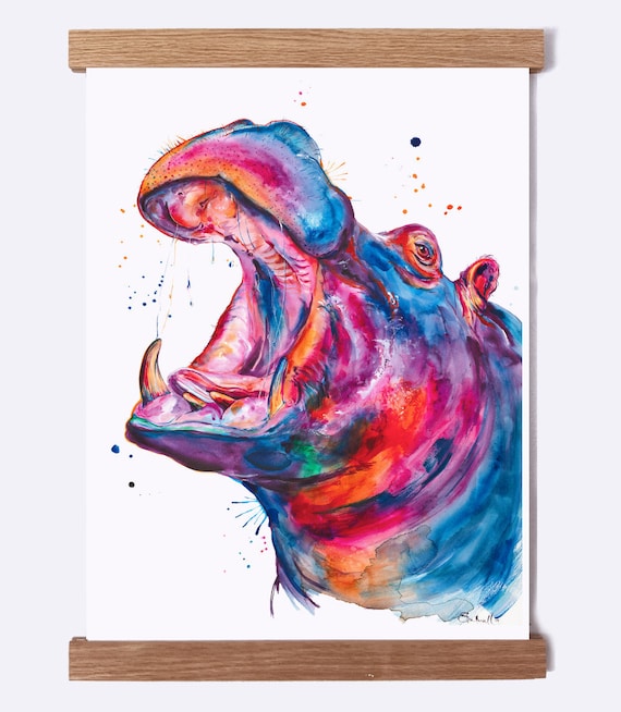 Hippo Art Print of My Original Painting FREE Shipping | Etsy