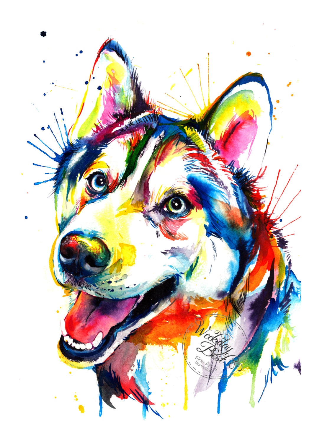Colorful Siberian Husky Art Print Print of My Original - Etsy Denmark
