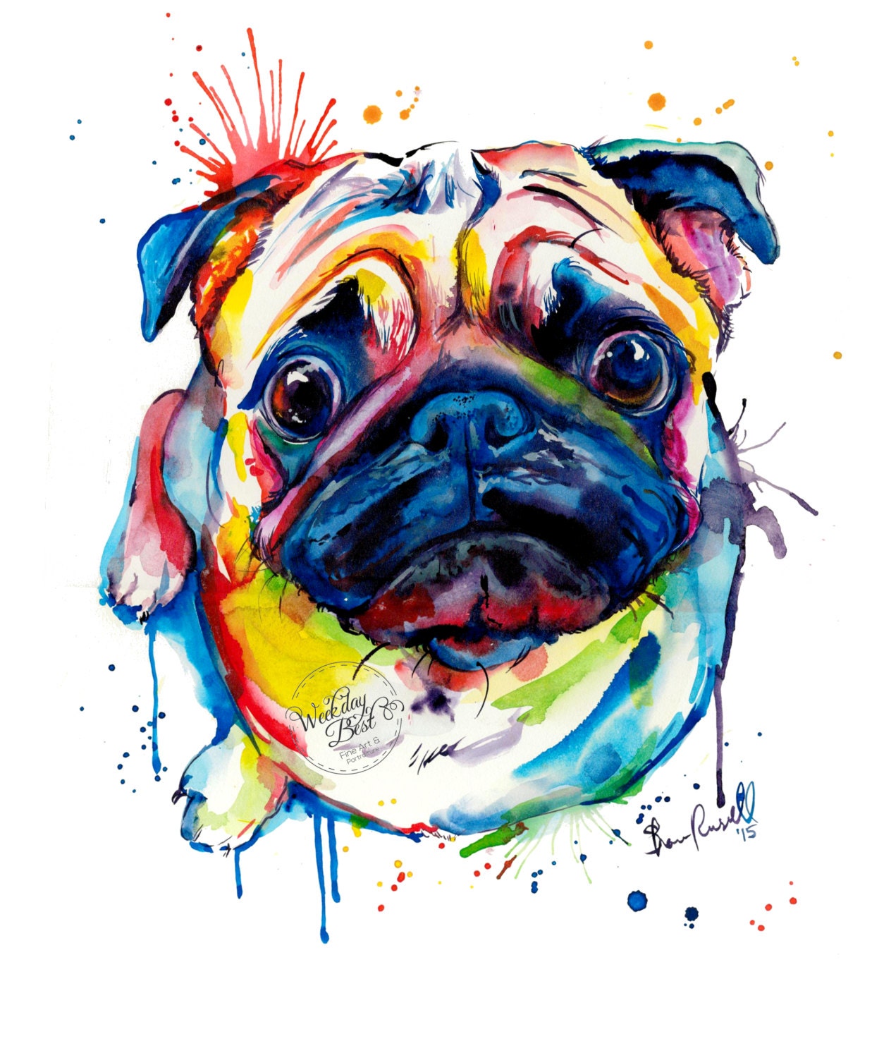Colorful Pug Art Print Print of My Original Watercolor - Etsy