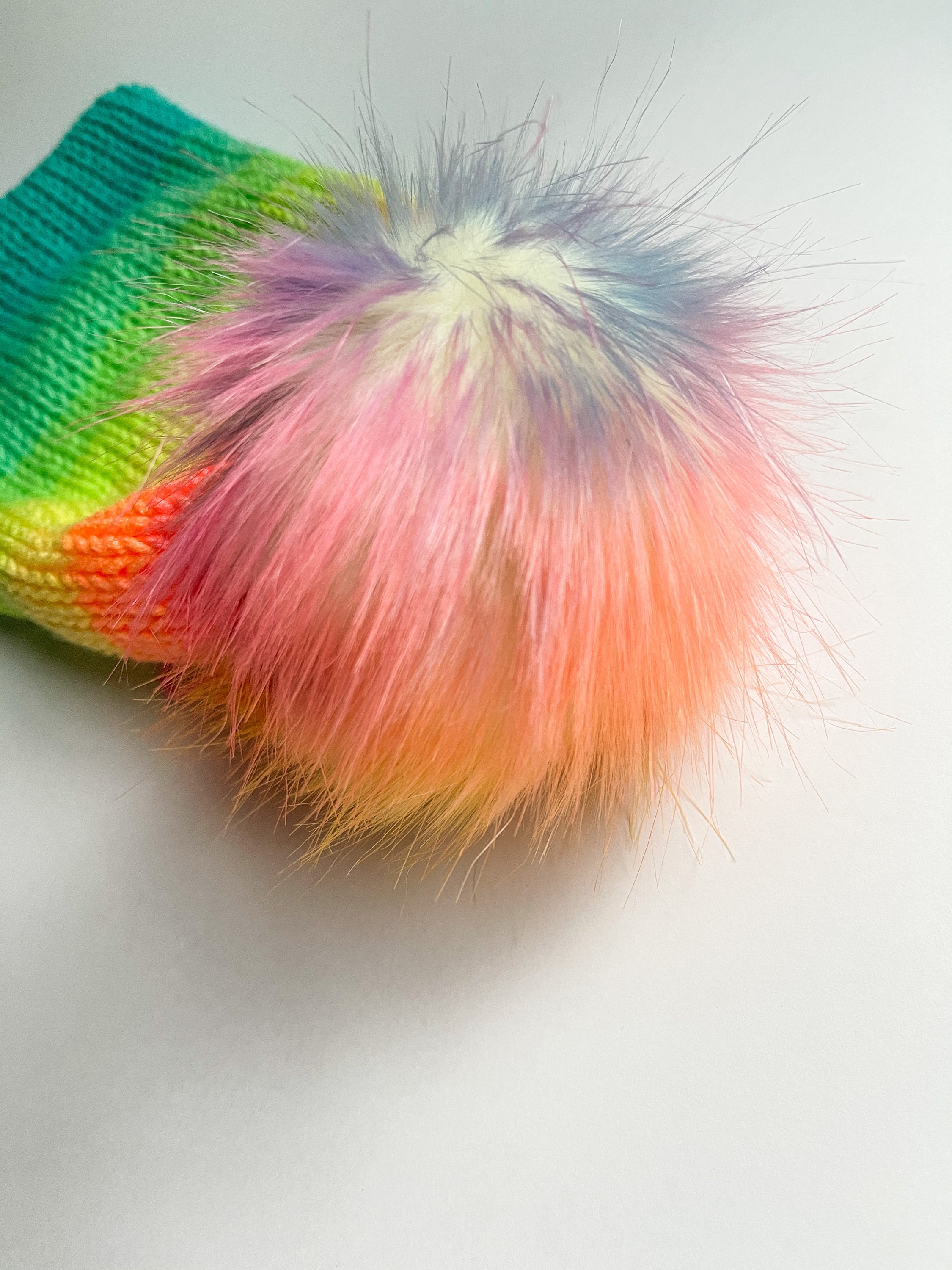 Rainbow Faux Fur Rainbow Faux Fur Pom Rainbow Hat Accessory - Etsy