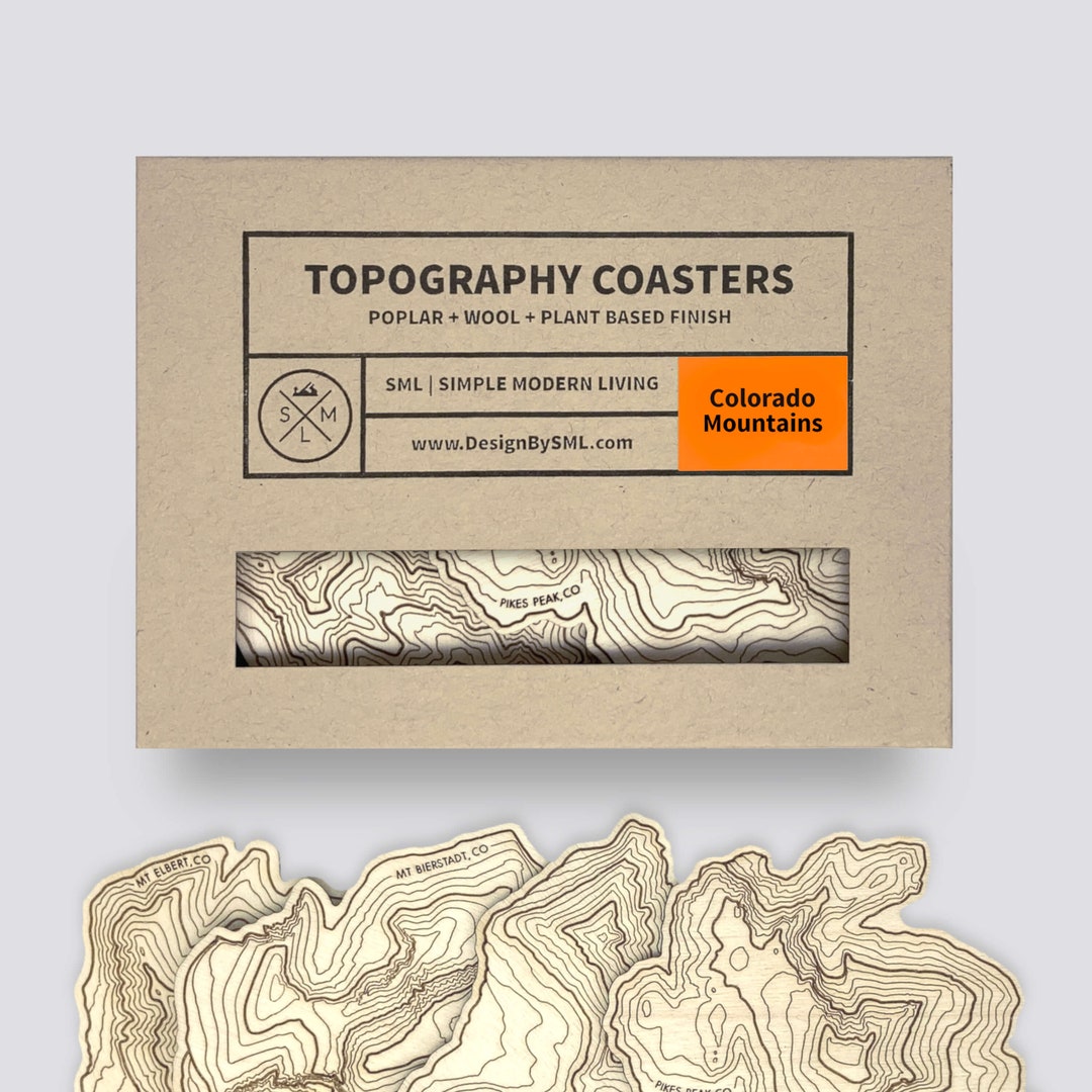 Colorado Mountain Topography Coasters Set Pikes Peak, Maroon Bells, Mt ...