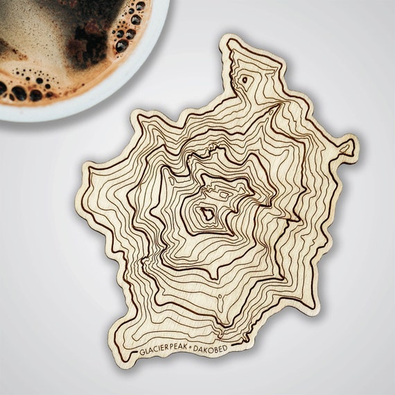 Glacier Peak Topographic Map Wooden Coaster Pacific - Etsy