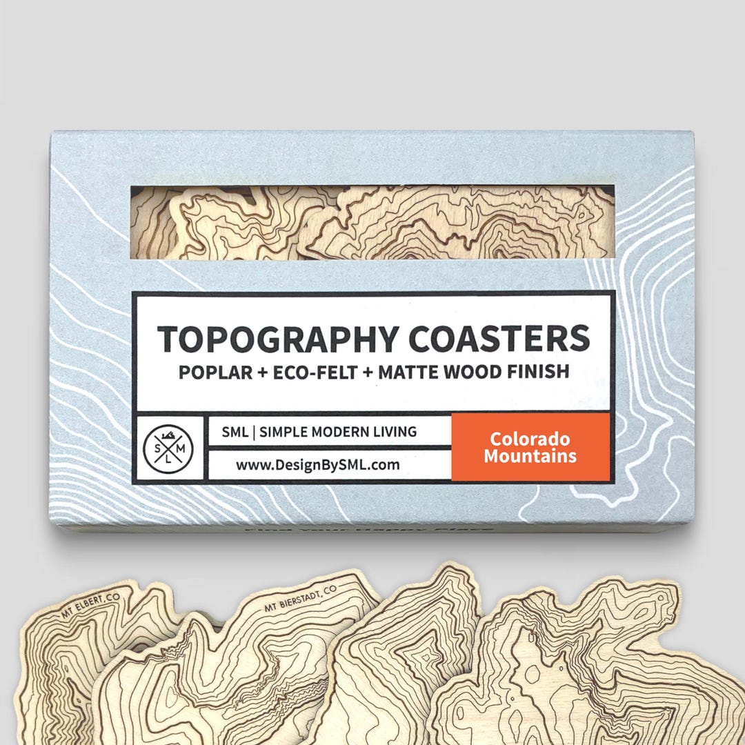 Colorado Mountain Topography Coasters Set • Pikes Peak, Maroon Bells ...