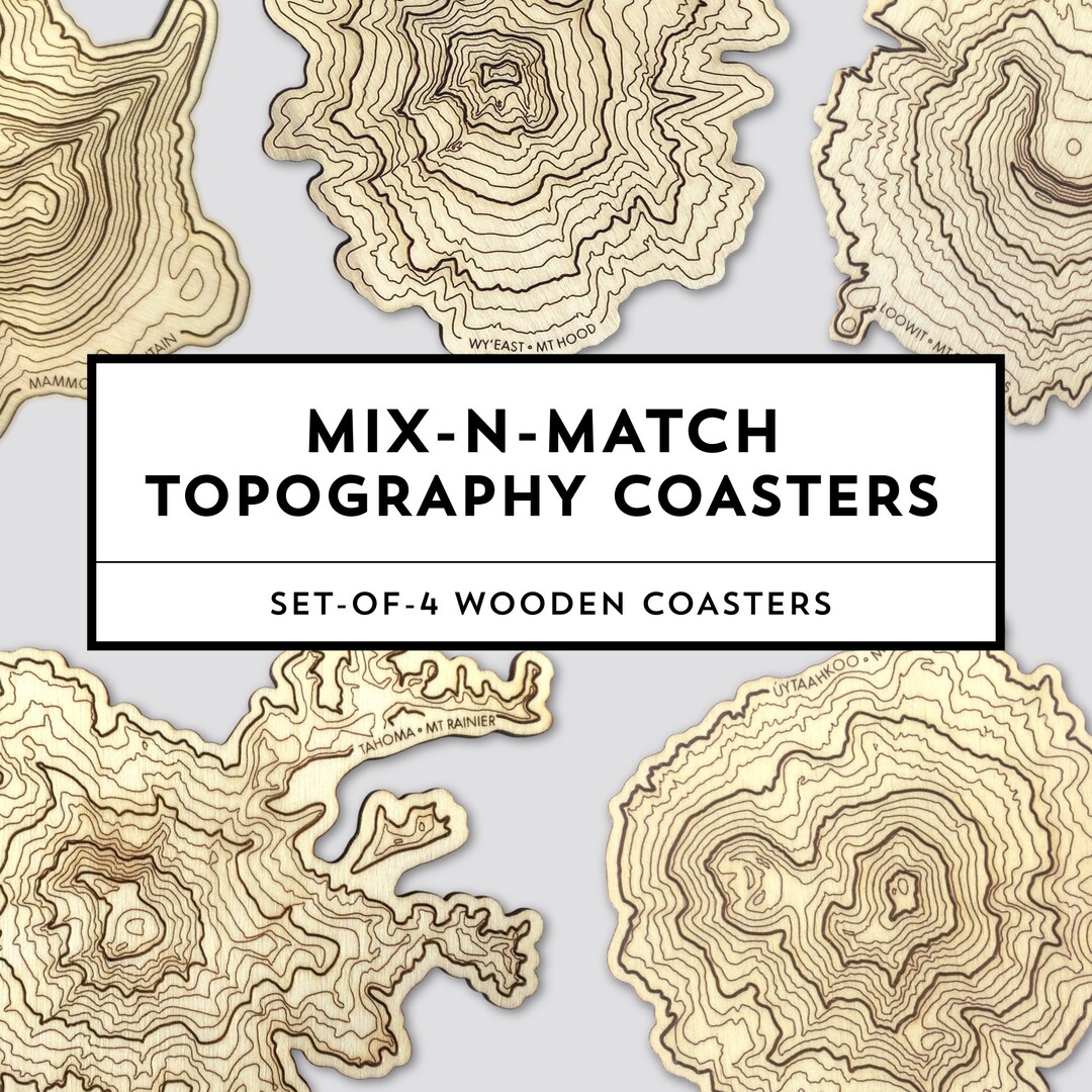 Mix-n-match Topography Coasters • Wooden Coasters Set of 4 • Washington ...
