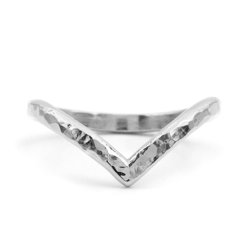 V Ring Hammered Silver and Solid Gold - Etsy