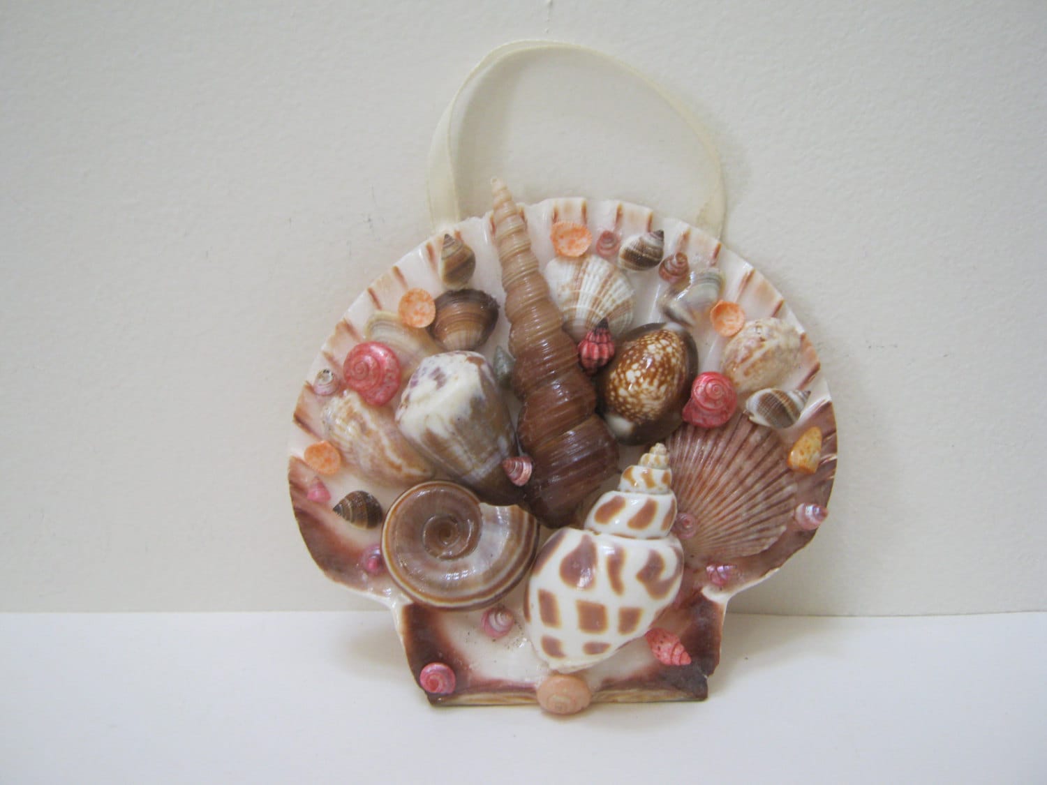 Sea Shell Wall Hanging Brown Red Shell Art Beach Decor Nautical Home ...