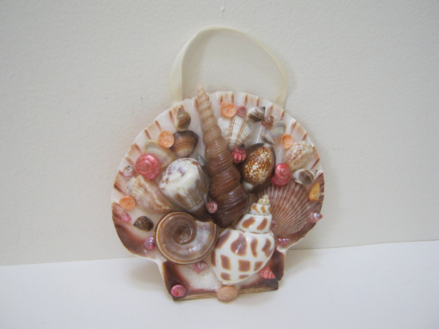 Sea Shell Wall Hanging Brown Red Shell Art Beach Decor Nautical Home ...