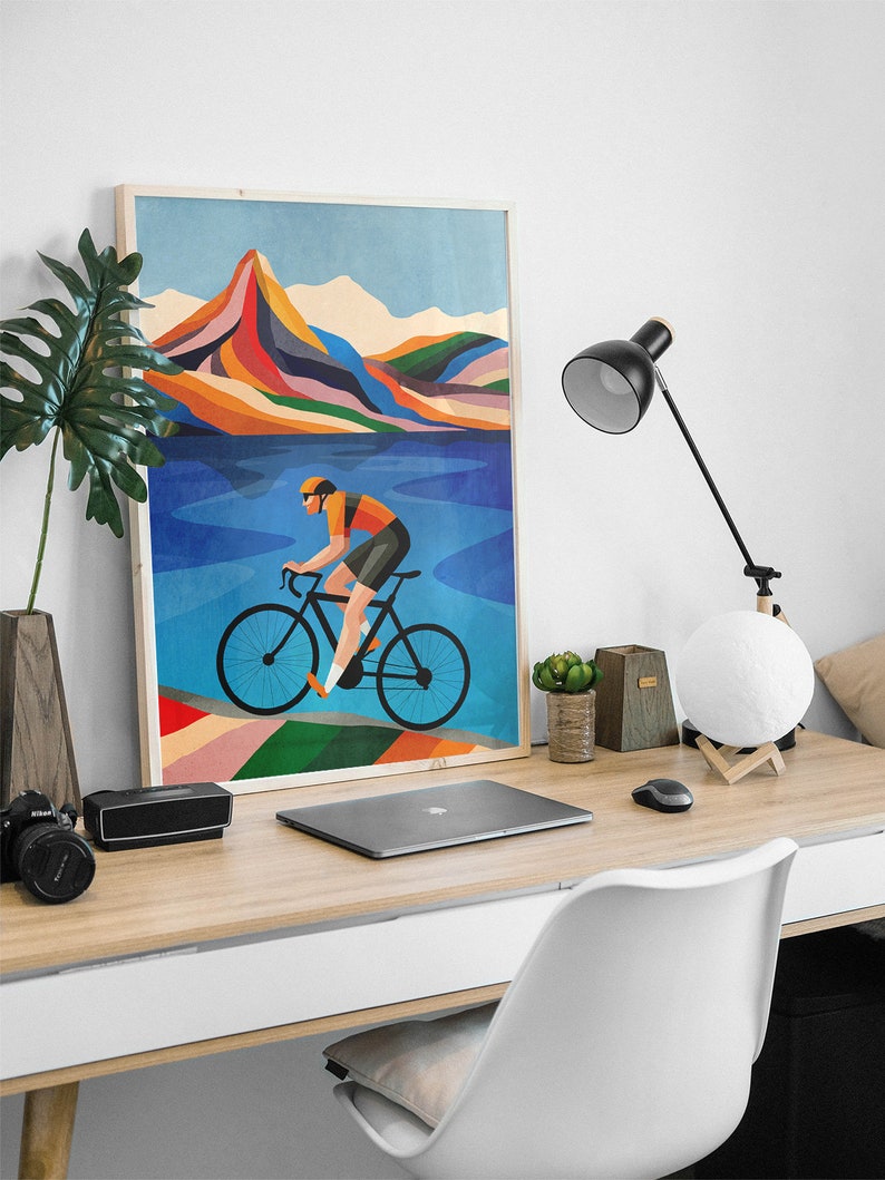 Cycling Landscape Print. Cyclist Ascending in Mountains. Ideal - Etsy