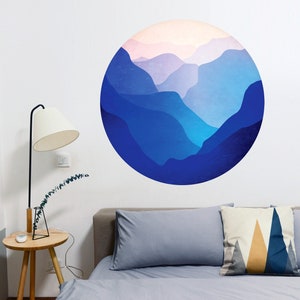 Landscape Wall Decal. Valley With Mountains. Self Adhesive ...