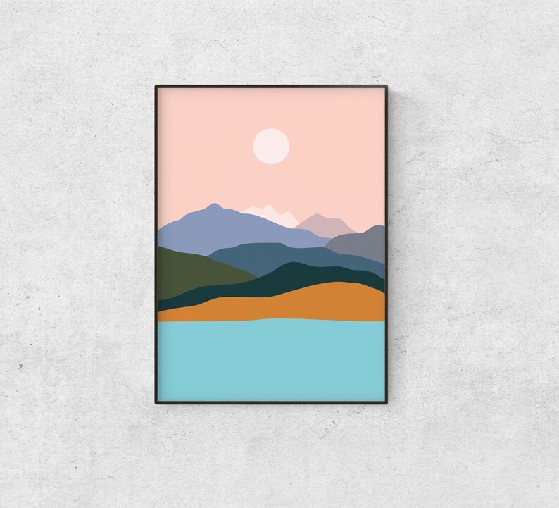 Mountains by the Ocean Art Print: Minimalist Landscape Illustration - Etsy
