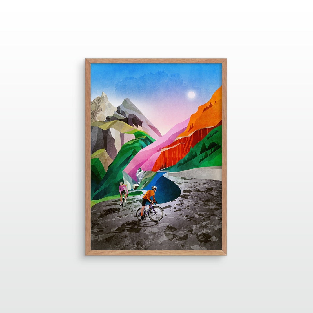 Switchback in Alps. Cycling Couple Art Print. Great Gift for Cyclists ...