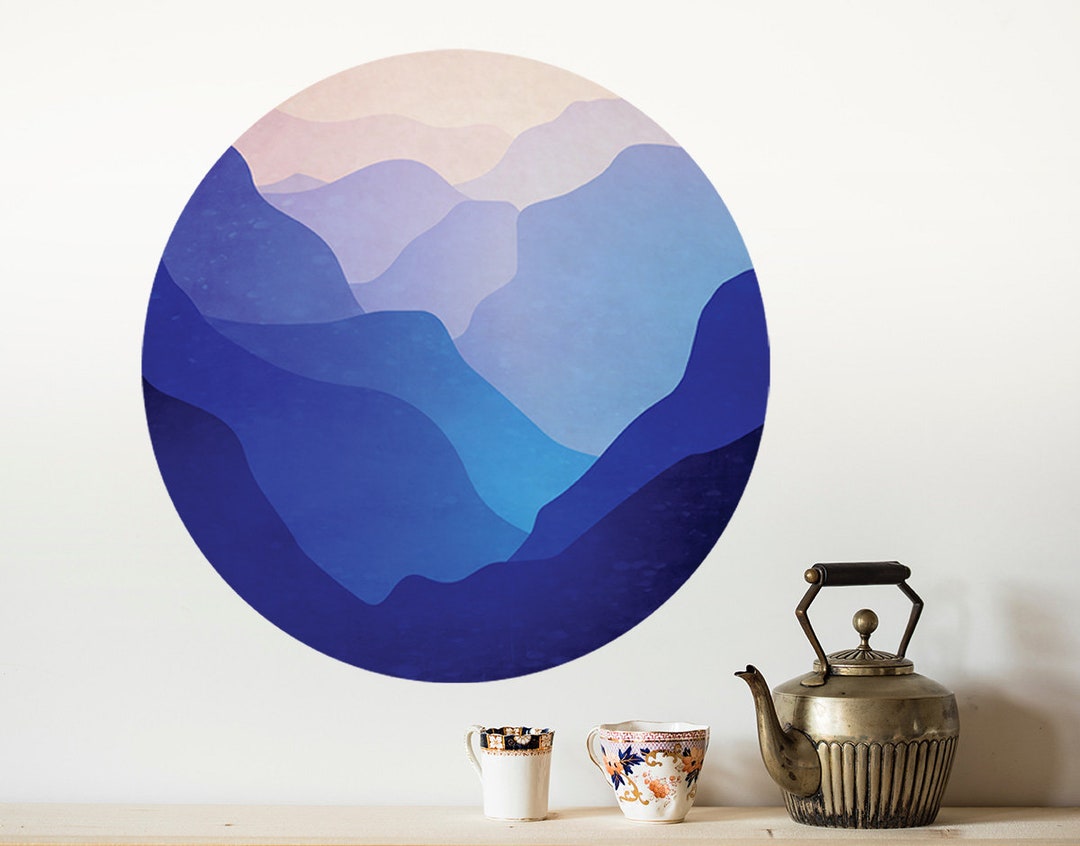 Landscape Wall Decal. Valley With Mountains. Self Adhesive ...