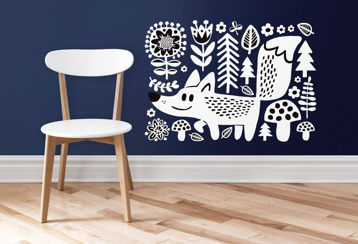 Fox wall sticker. White wall decals with foxy is ideal decoration for ...