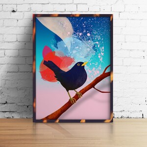 Common Blackbird. Illustration. Printed on Art Paper. - Etsy