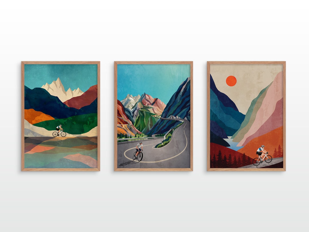 Set of Three Cycling Art Prints. - Etsy