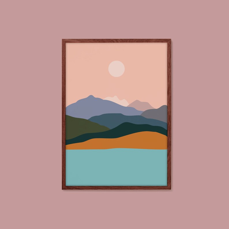 Mountains by the Ocean Art Print: Minimalist Landscape Illustration - Etsy
