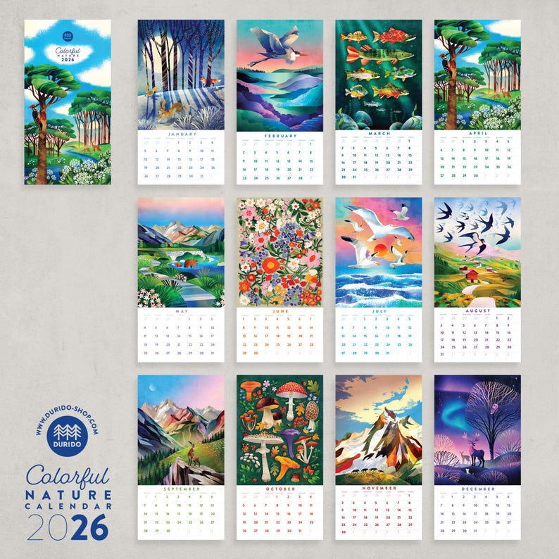 2026 Nature Wall Calendar: Illustrated Landscape Art - Etsy