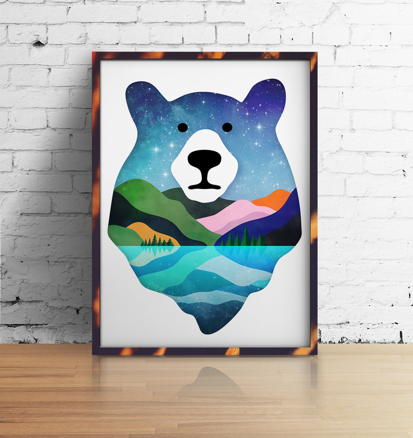 Bear Art Print. Illustration Poster. Landscape Art Print. | Etsy