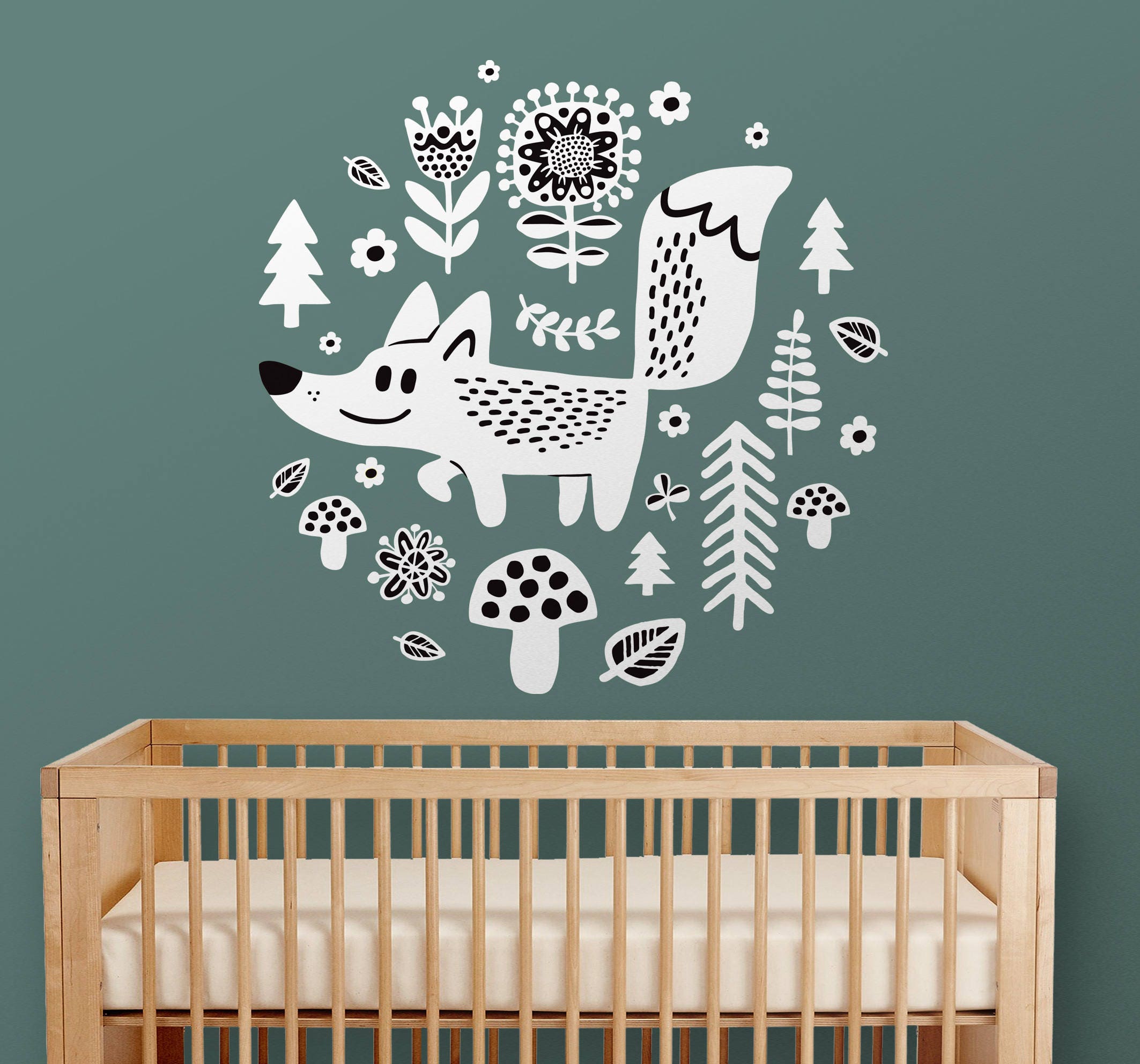 Fox wall sticker. White wall decals with foxy is ideal decoration for ...