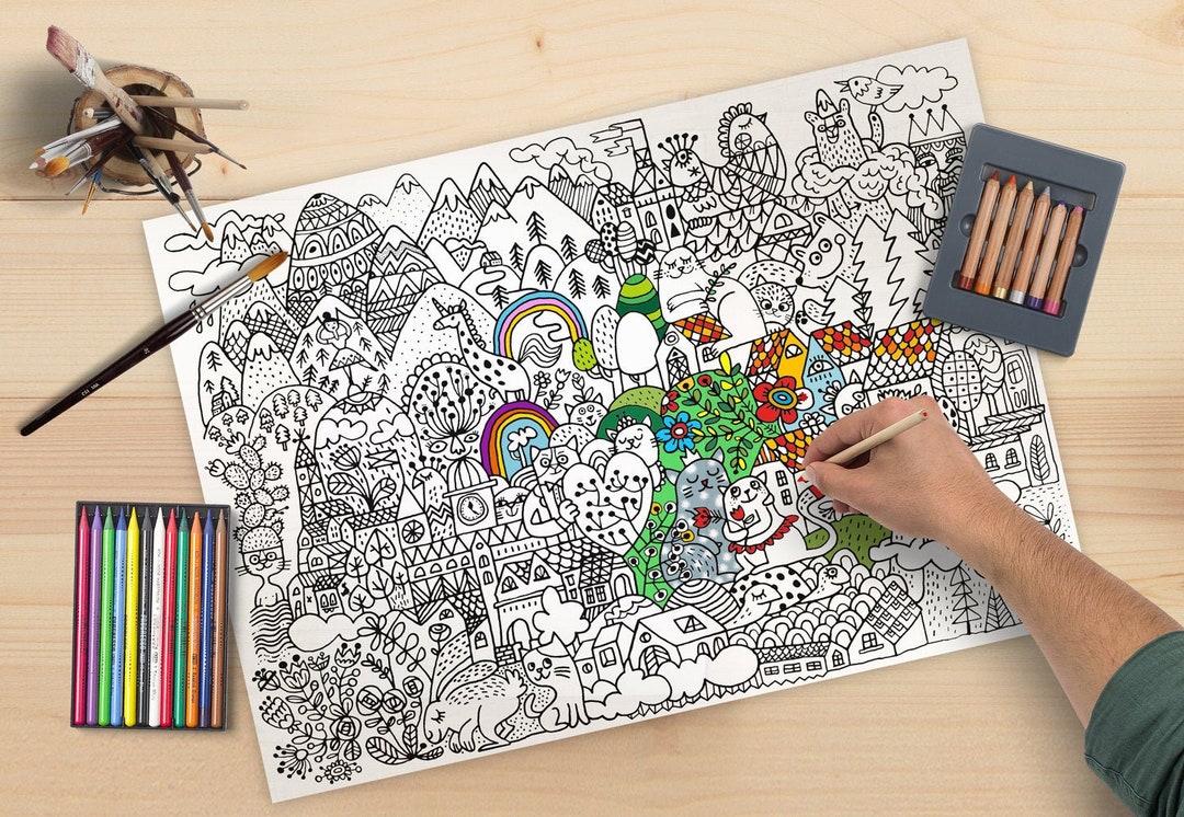 Large Coloring Poster, Large Kids Coloring Poster, Adult Coloring Page ...