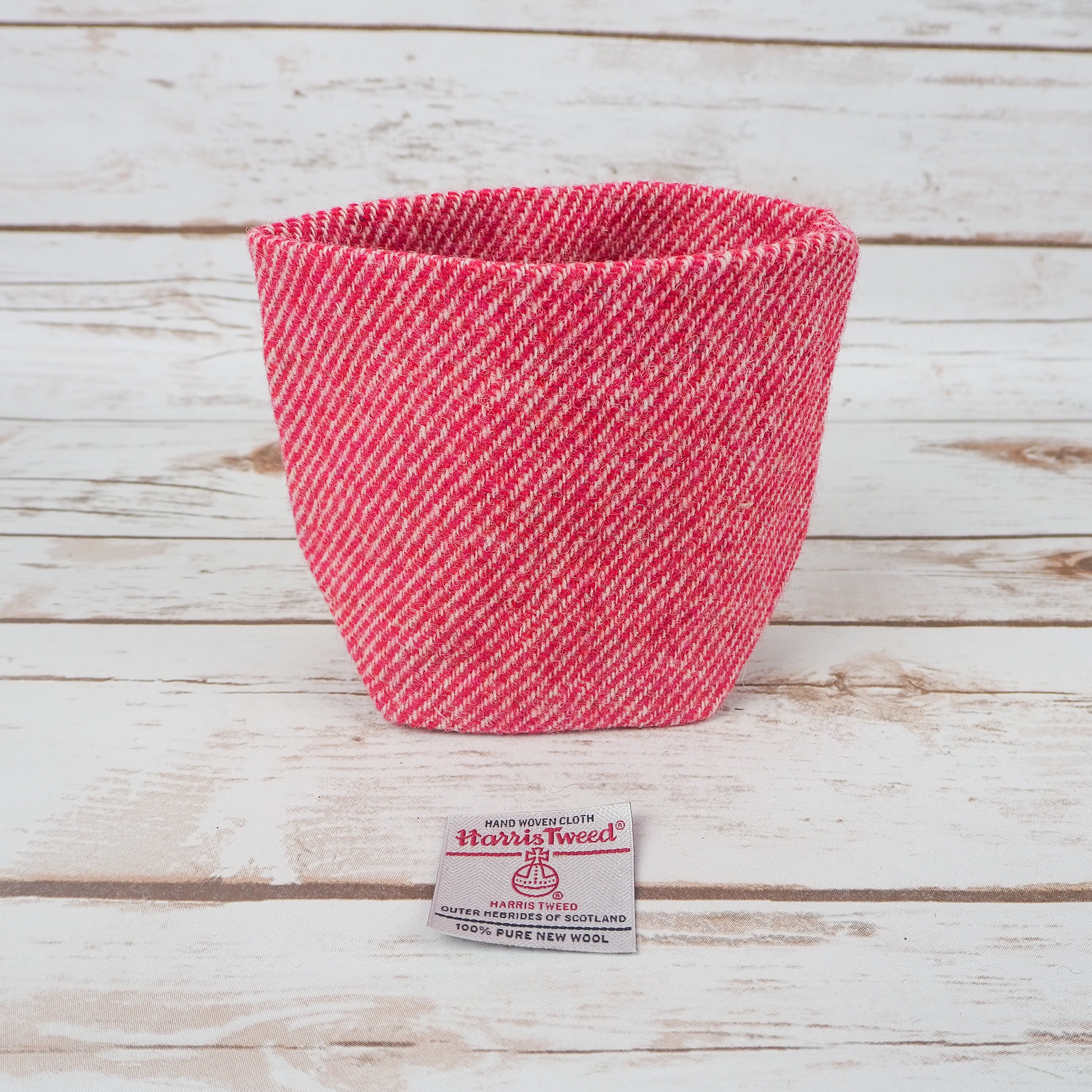 Small Fabric Pot in Red Stripe Harris Tweed