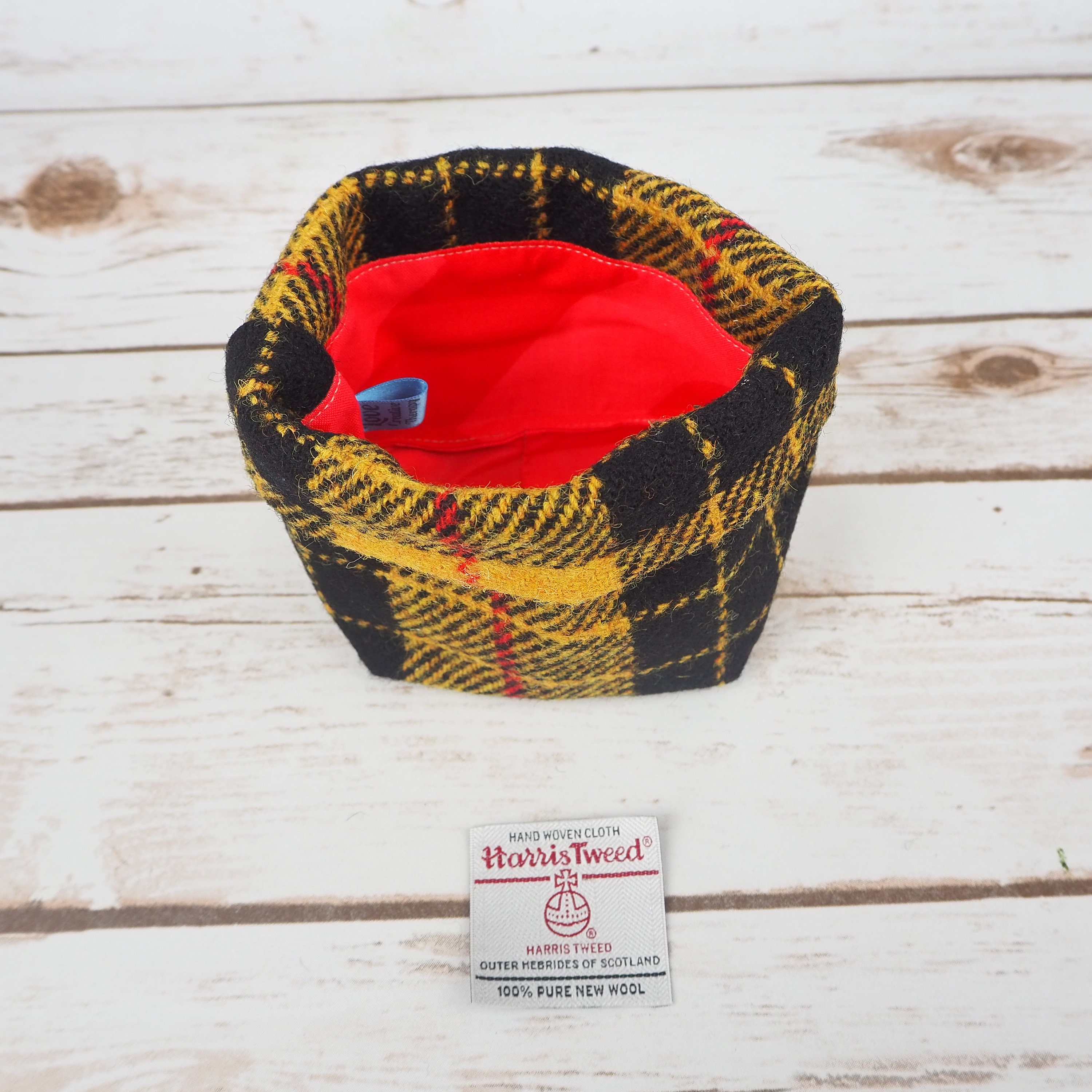 Small Fabric Pot in Yellow & Black Tartan Tartan Harris Tweed