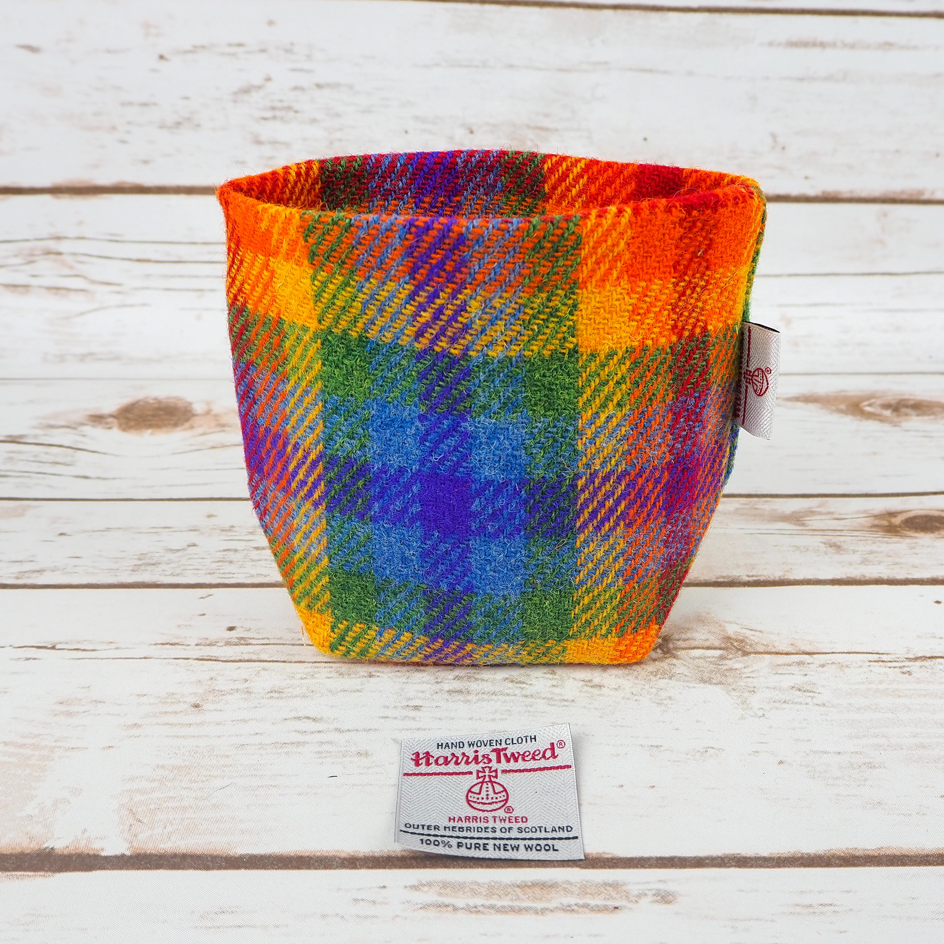 Small Fabric Pot in Rainbow Check Tartan Tartan Harris Tweed