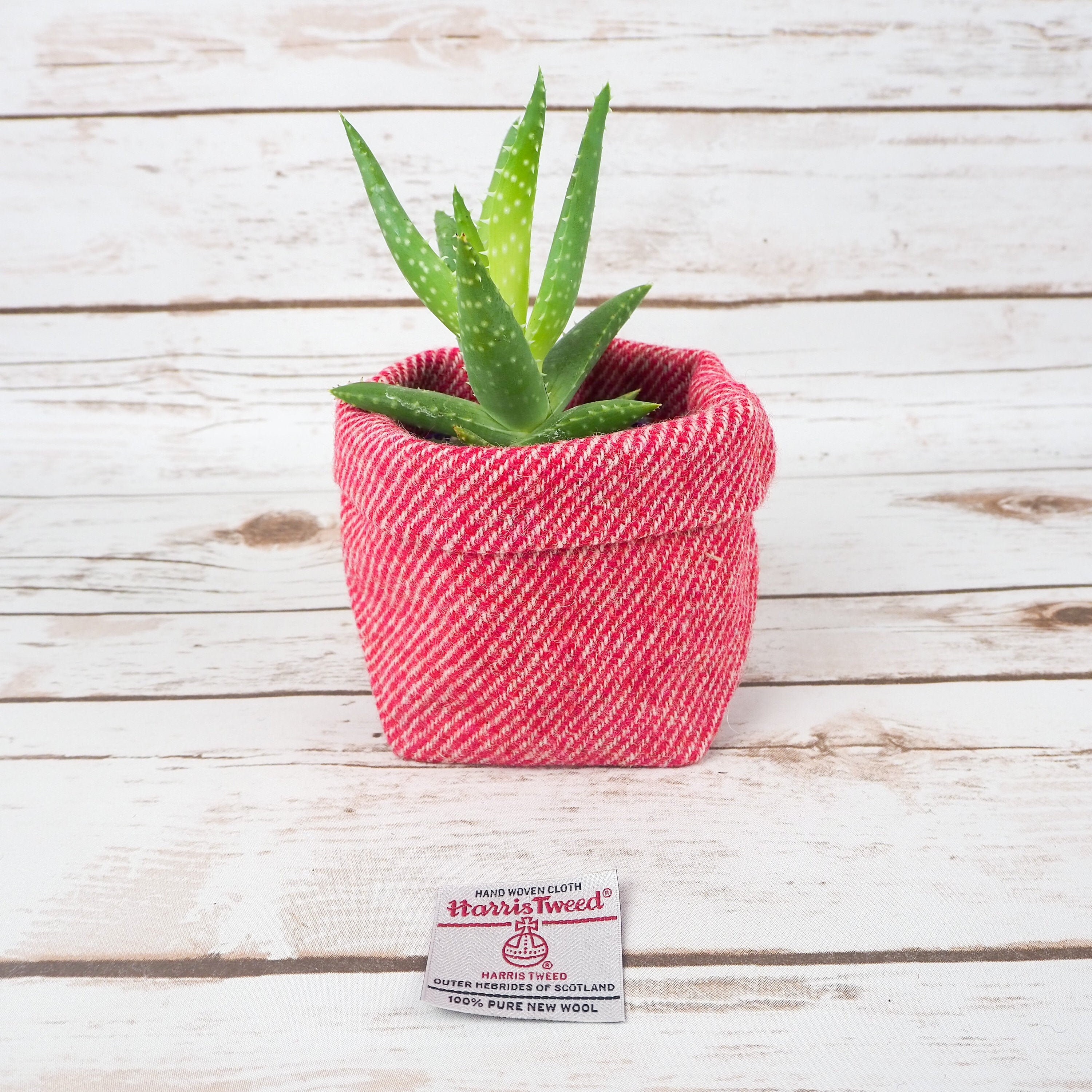 Small Fabric Pot in Red Stripe Harris Tweed
